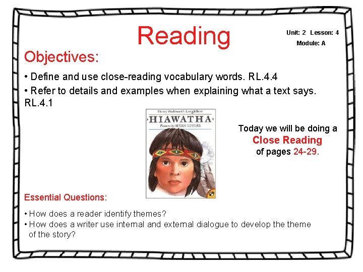 Objectives Reading Unit 2 Lesson 4 Module A