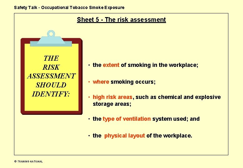 Safety Talk Occupational Tobacco Smoke Exposure Sheet 1
