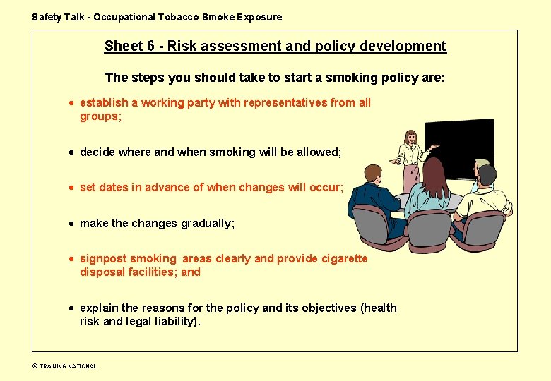 Safety Talk Occupational Tobacco Smoke Exposure Sheet 1