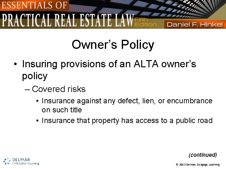 Chapter 9 Title Insurance 2012 Delmar Cengage Learning