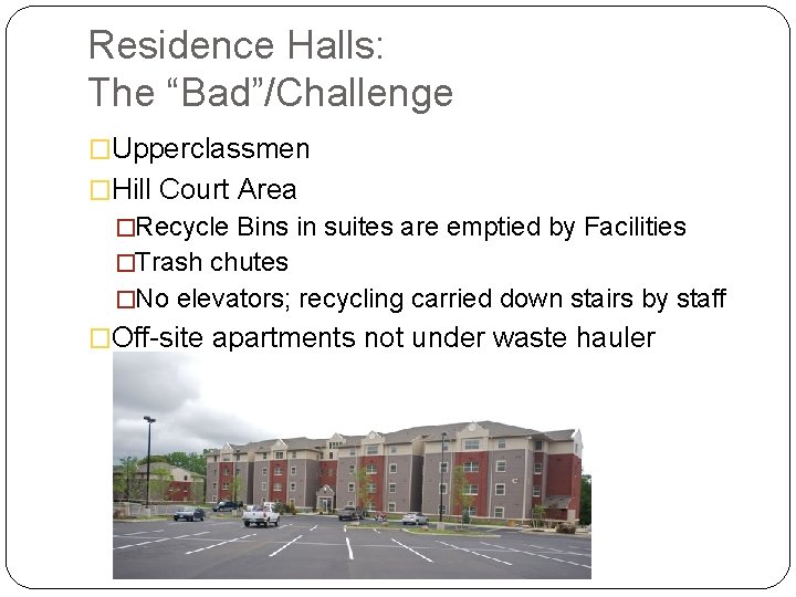 Residence Hall Recycling Amy Kadrie Recycling Coordinator NYSAR