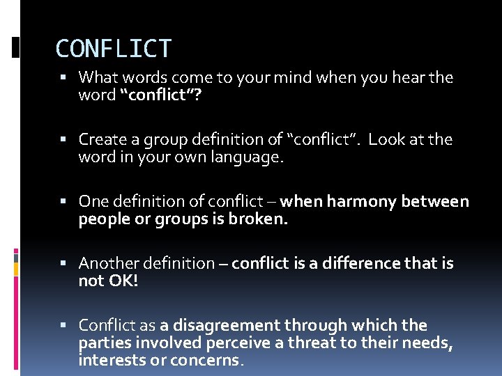 CONFLICT What words come to your mind when