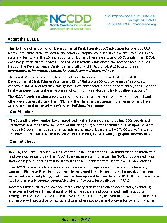 About the NCCDD The North Carolina Council on