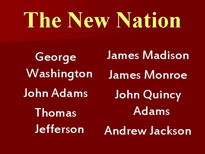 The New Nation James Madison George Washington James