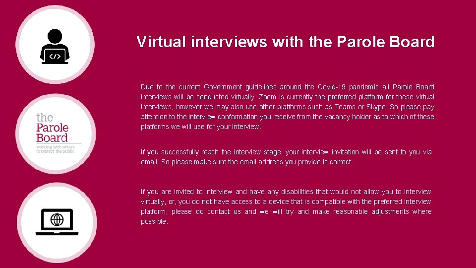 Virtual interviews with the Parole Board Due to