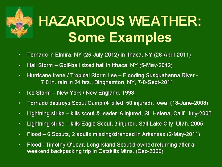 Hazardous Weather Be Prepared John Udall Asst Scoutmaster