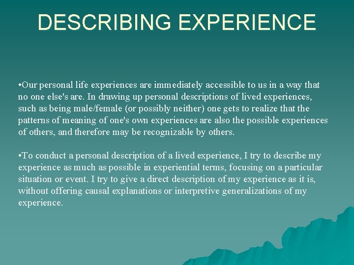 The Body knows Self Identity and Body Awareness