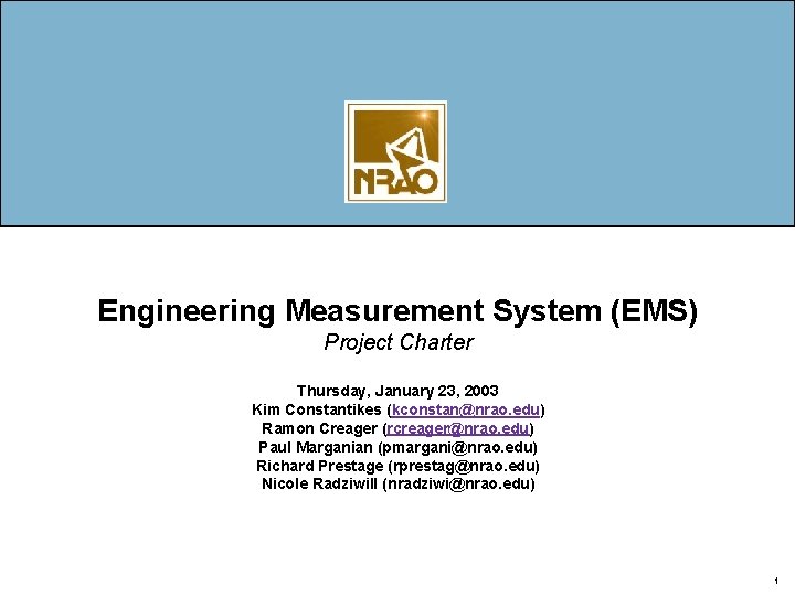 Engineering Measurement System EMS Project Charter Thursday January