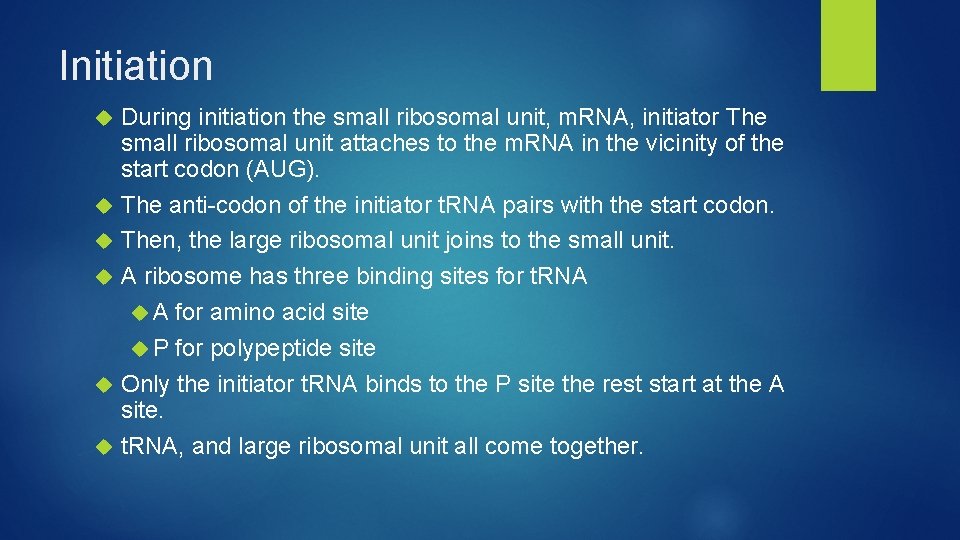 Protein Synthesis TRANSLATION Transcription Over view Transcription The
