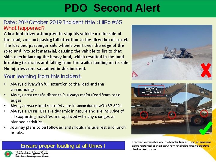 PDO Second Alert Main contractor name LTI Date