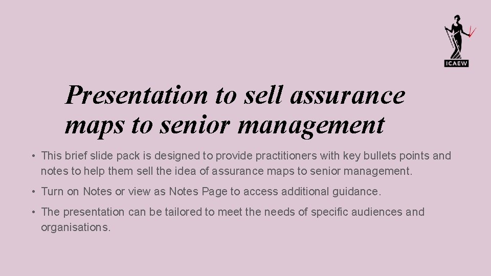 Presentation to sell assurance maps to senior management