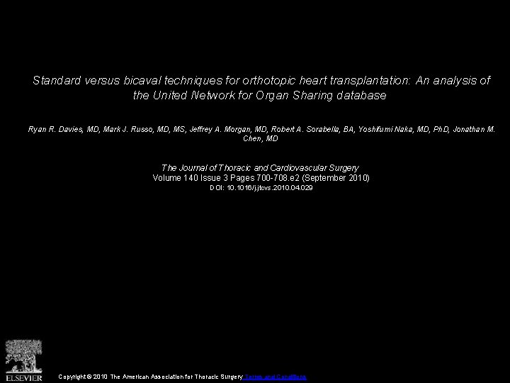 Standard versus bicaval techniques for orthotopic heart transplantation