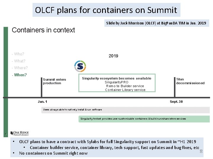 Status of containers and GPU payloads on Titan