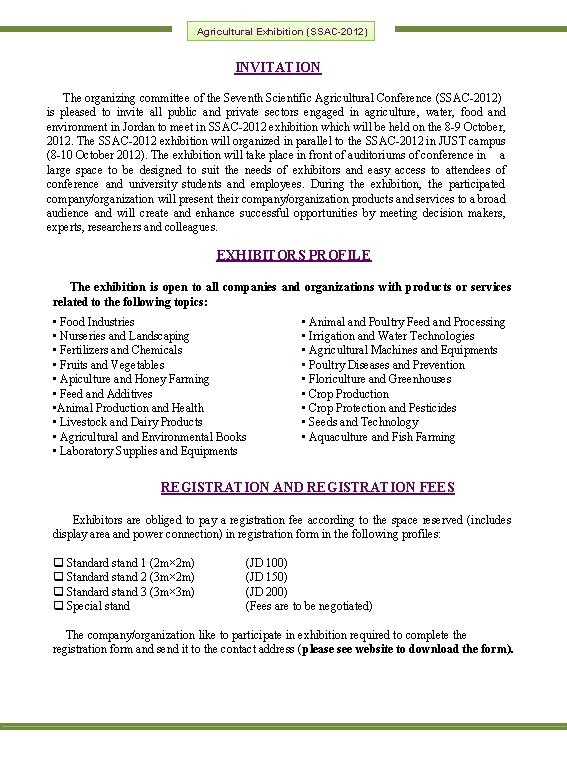 Seventh Scientific Agricultural Conference SSAC 2012 AGRICULTURAL ...