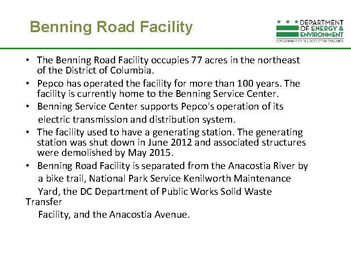 RIFS Updates at Pepco Benning Road Facility 1