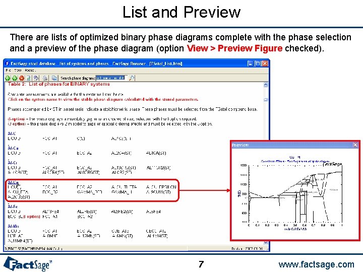 Fact Sage Browser the navigation tool for Database