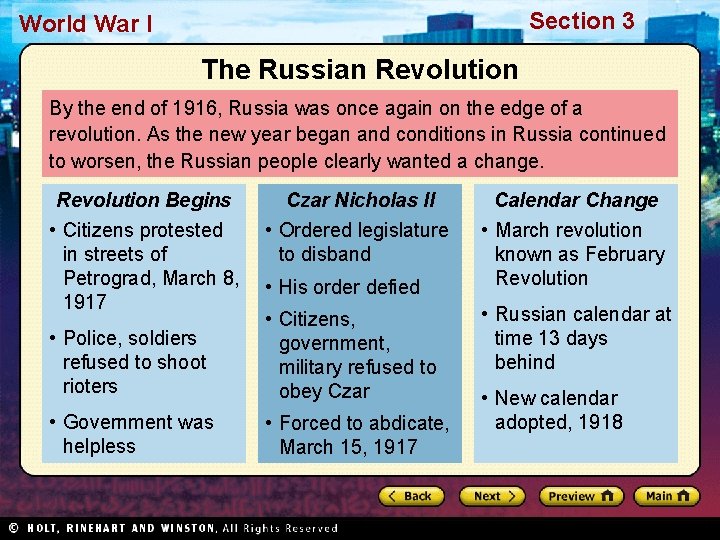 Section 3 World War I Russia and World
