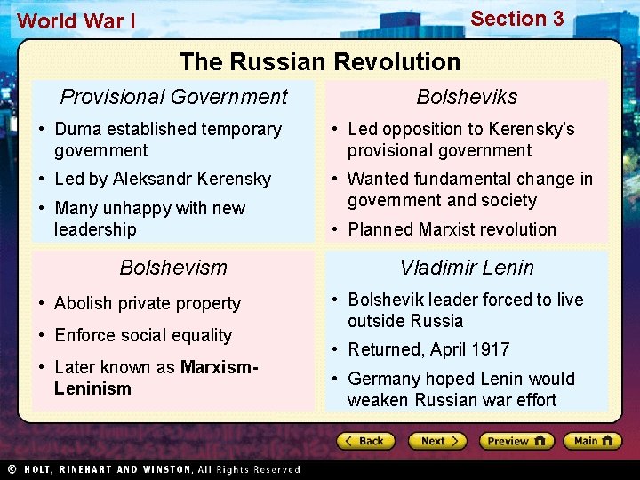 Section 3 World War I Russia and World