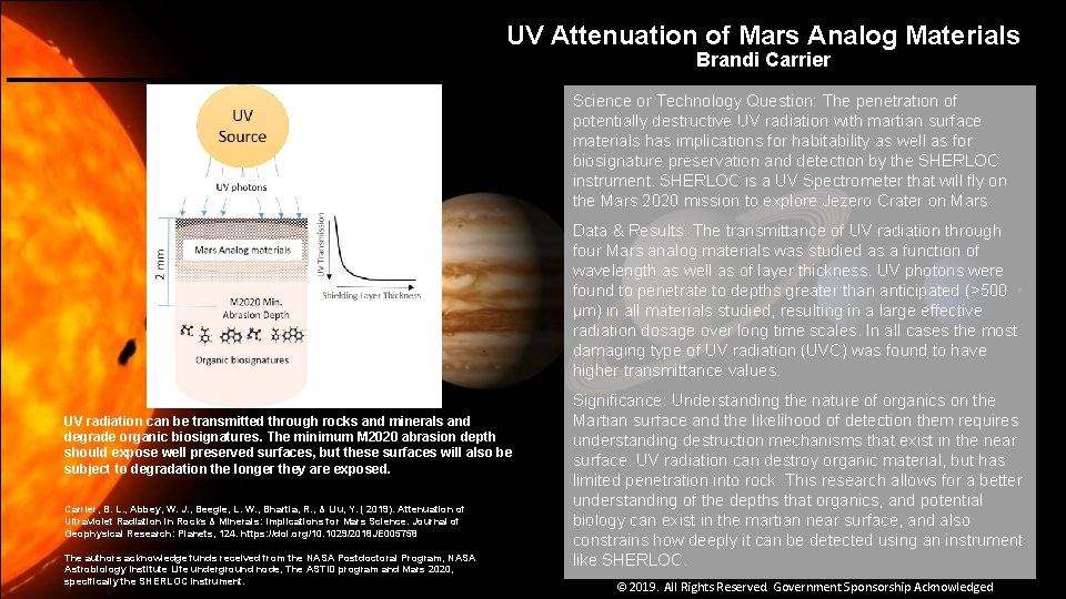 UV Attenuation of Mars Analog Materials Brandi Carrier