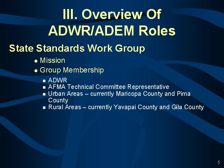 III Overview Of ADWRADEM Roles A State NFIP