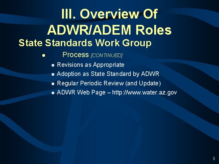 III Overview Of ADWRADEM Roles A State NFIP