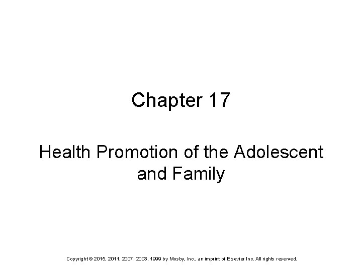 Chapter 17 Health Promotion of the Adolescent and