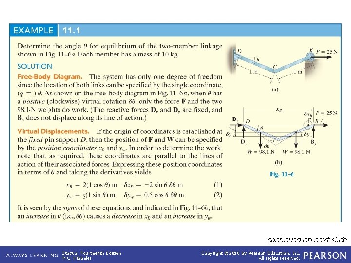 example1101 continued on next slide Statics Fourteenth Edition