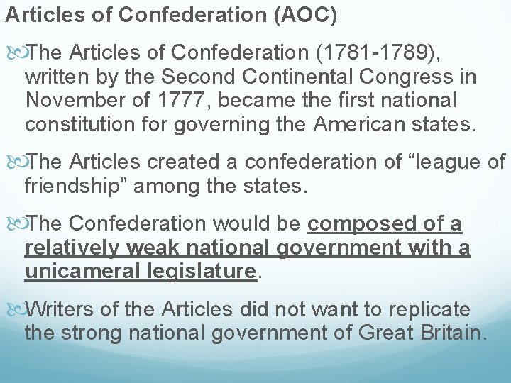Articles of Confederation AOC The Articles of Confederation