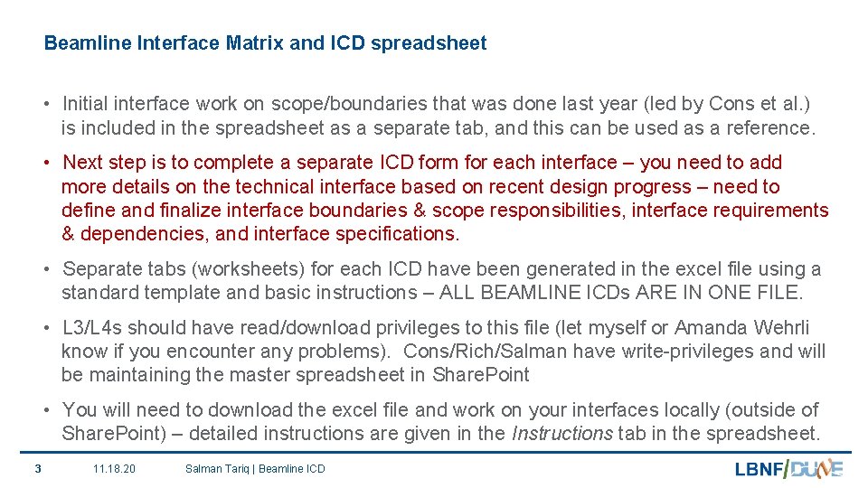 Beamline Interface Control Documents Process Timeline for Completion
