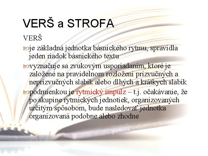 LYRICK POZIA Literrne termny VER STROFA RM RM