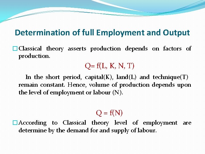 Classical Theory of Employment Class Subject Topic Deptt