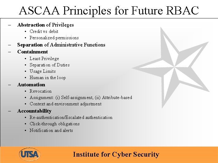 ASCAA Principles for Next Generation RoleBased Access Control