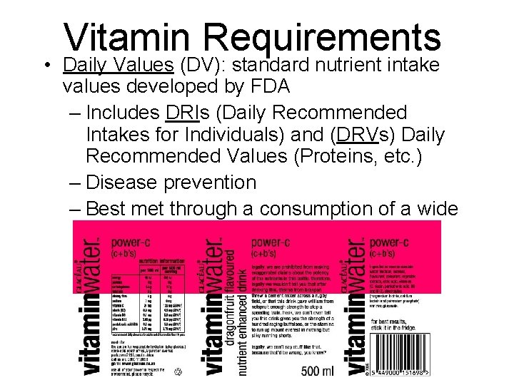 Vitamin Requirements Daily Values DV standard nutrient intake