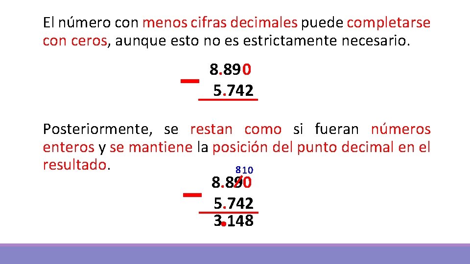 Resta de decimales 4 A ACOMODAR NMEROS Mtra