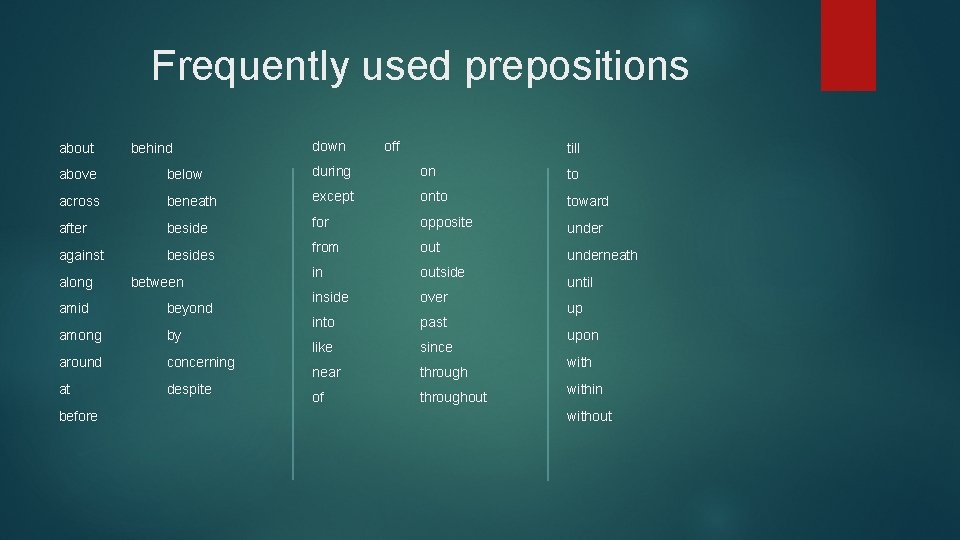 Prepositions ADAPTED FROM 100 GRAMMAR BUSINESS ENGLISH COMMUNICATIONS