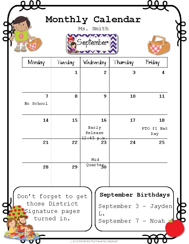 Monthly Calendar Ms Smith 7 1 2 3