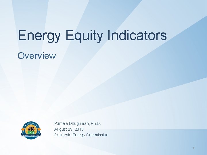 Energy Equity Indicators Overview Pamela Doughman Ph D
