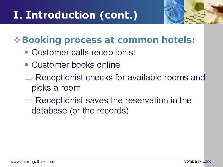 LOGO HOTEL ROOM BOOKING Contents I Introduction II