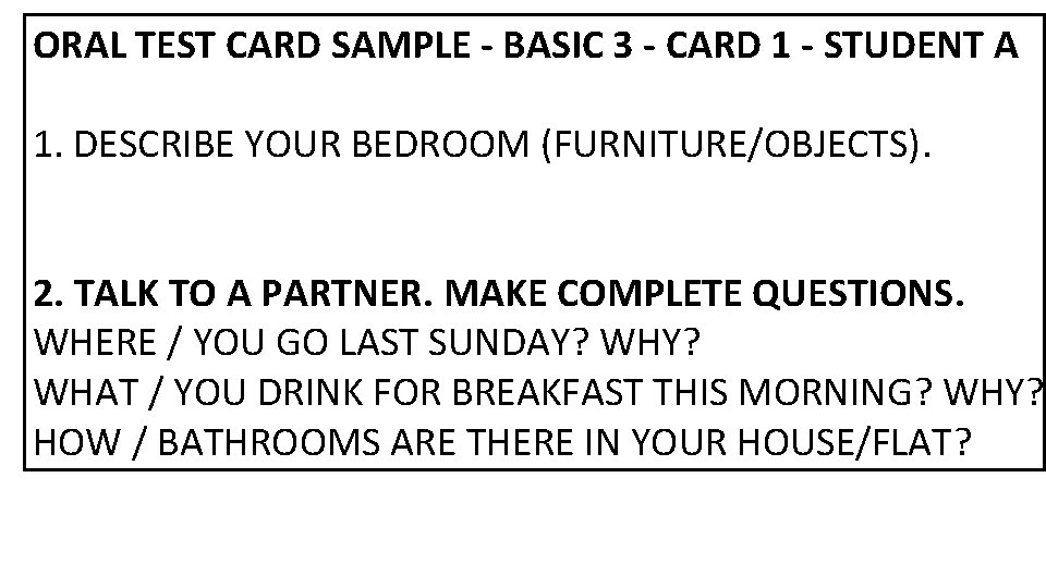 ORAL TEST CARD SAMPLE BASIC 3 CARD 1