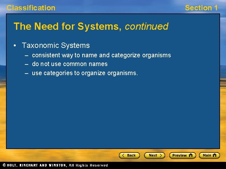 Classification Section 1 The Importance of Classification Section