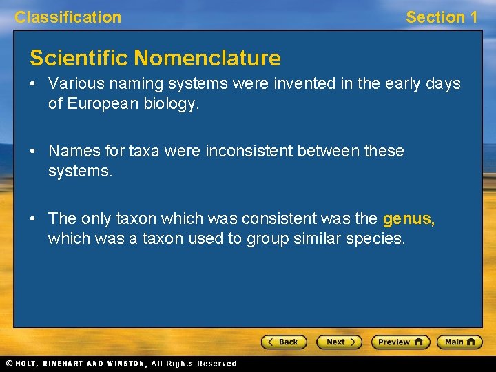 Classification Section 1 The Importance of Classification Section