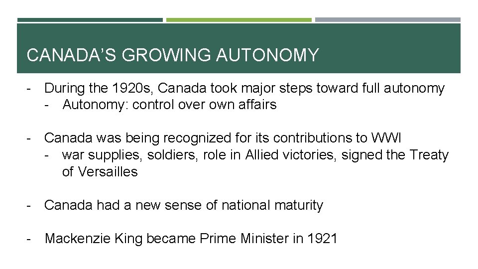 STEPS TO AUTONOMY CANADAS GROWING AUTONOMY During the