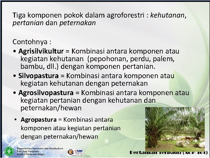 AGROFORESTRY 1 Bahan Kuliah Pertanian Terpadu Departemen Agronomi