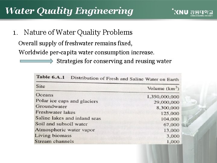 Water Quality Engineering 1 Nature of Water Quality