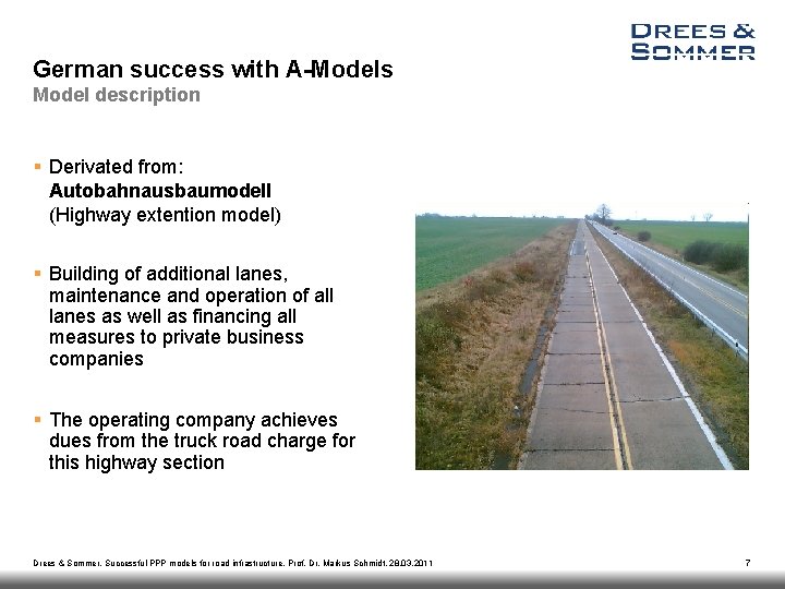 Successful PPP models for road infrastructure Various Models
