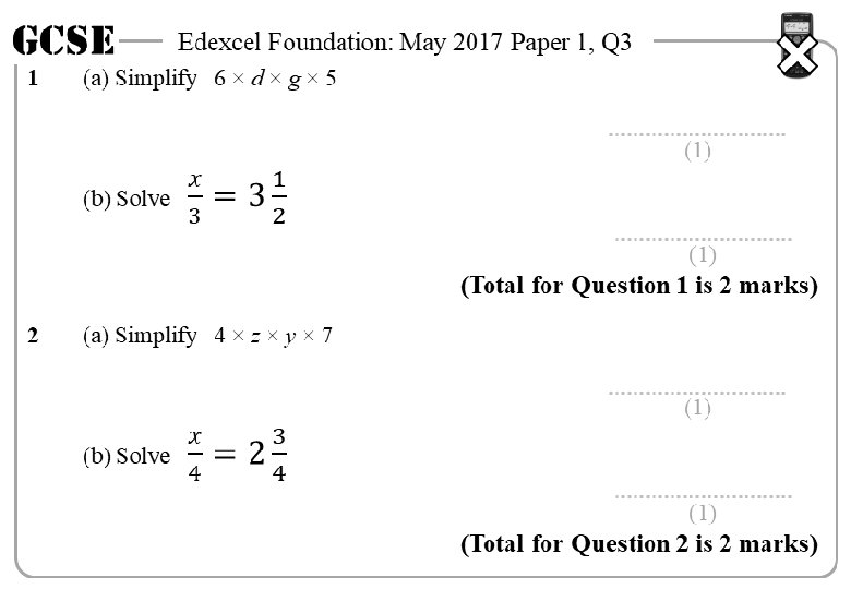 Linear Rational Equations Foundation GCSE Questions These questions