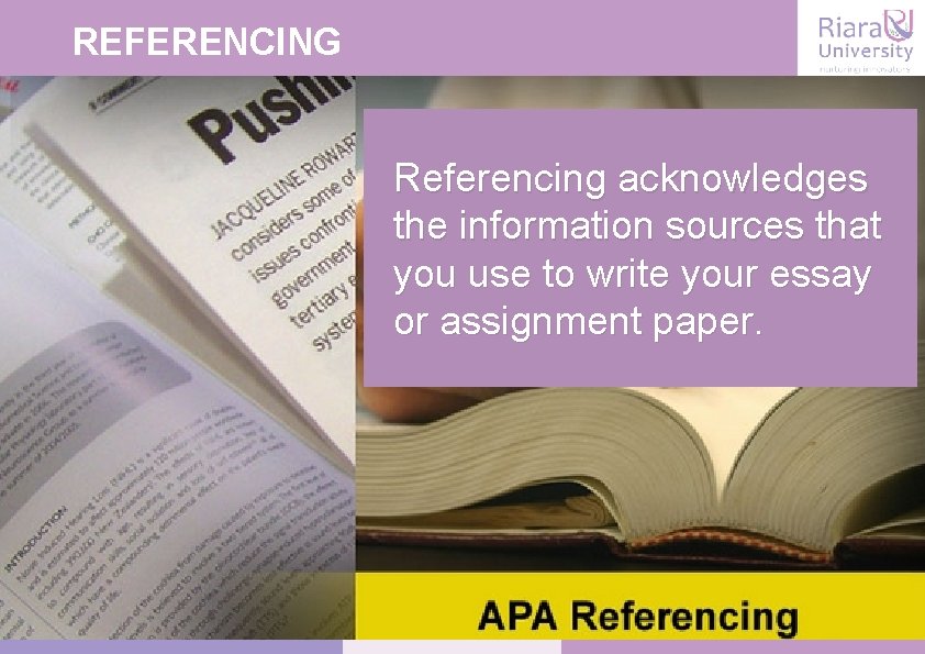 This session covers Plagiarism copyright Referencing Plagiarism Refers