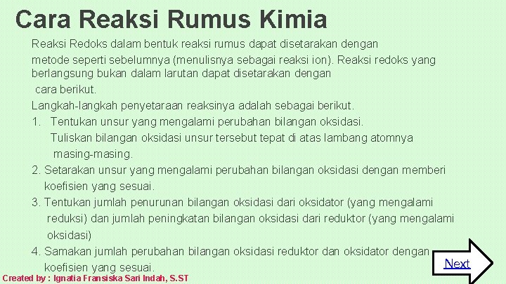 BAB 2 REDOKS DAN ELEKTROKIMIA Penyetaraan Persamaan Reaksi