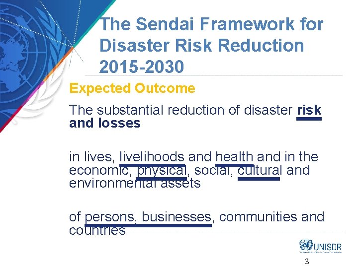 Global loss data recording for the Sendai Framework