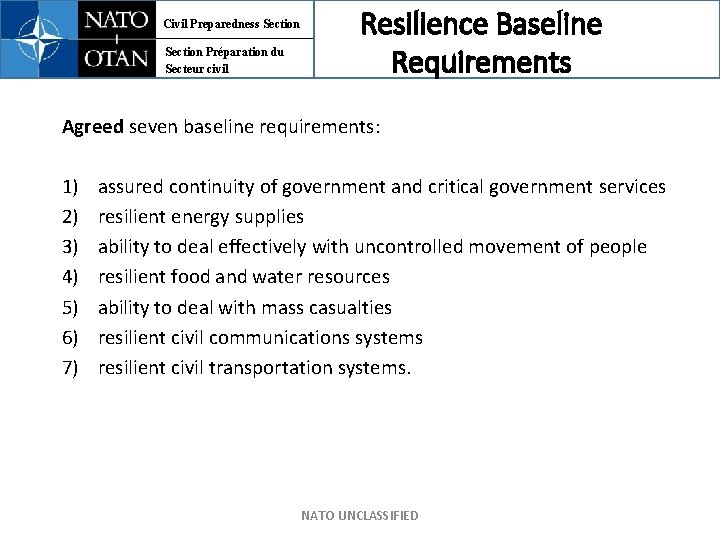 Civil Preparedness Section Prparation du Secteur civil Resilience